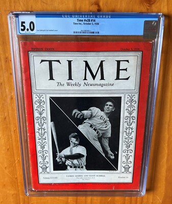 TIME Magazine 1936 Gehrig First Cover CGC 5.0 Tough Vintage Cover of ...