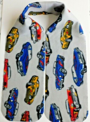 Blue Red Yellow Race Car Fleece Scarf Handmade Edges Stitched Gray NEW ...