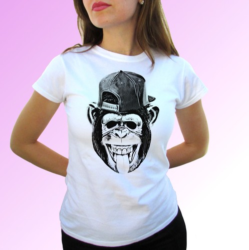 Chimpanzee funny white t shirt animal chimp tee monkey top mens womens ...