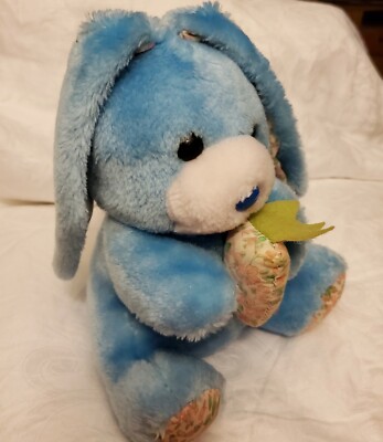 Vintage 8" Stuffed Blue Bunny Rabbit with Carrot Easter Floppy Floral ...