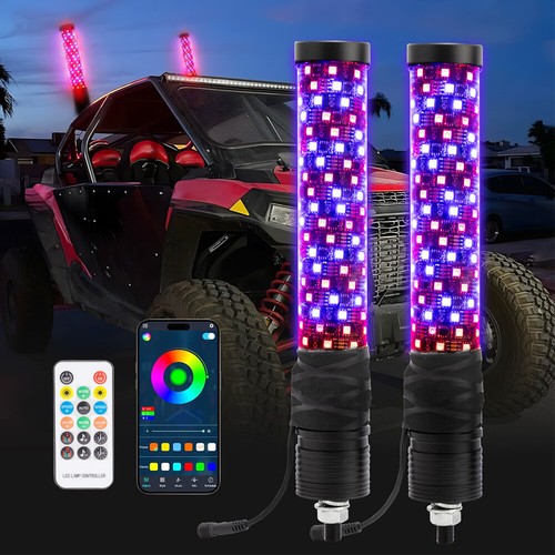 2X RGB LED Whip Spiral Lights Antenna 1ft for UTV ATV Can Polaris RZR ...