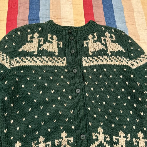 Vintage 1930s Green & White Wool Knit Sweater Cardigan Dancing People ...
