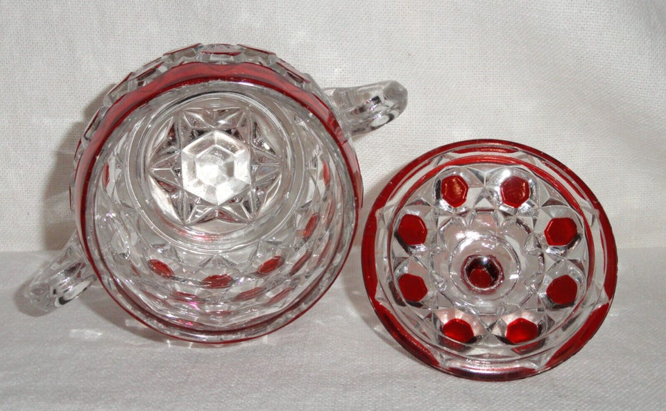Vintage EAPG Bryce Brothers Sugar Bowl ~ Red Block Ruby Flash ~ Candy ...