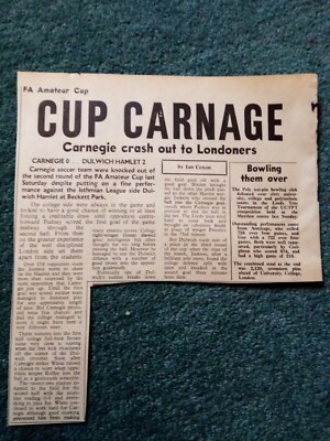 B9N Ephemera 1974 article football report carnegie v Dulwich hamlet ...