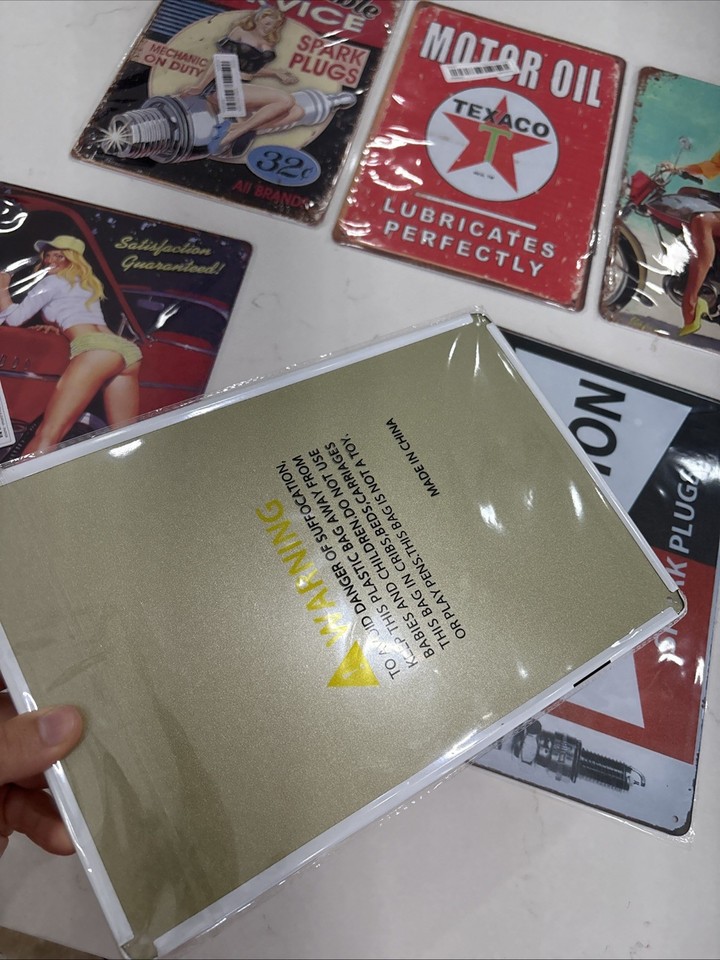 Vintage Metal Tin Wall Sign Plaques Shell Gas, Texaco, Champion, Lot Of ...