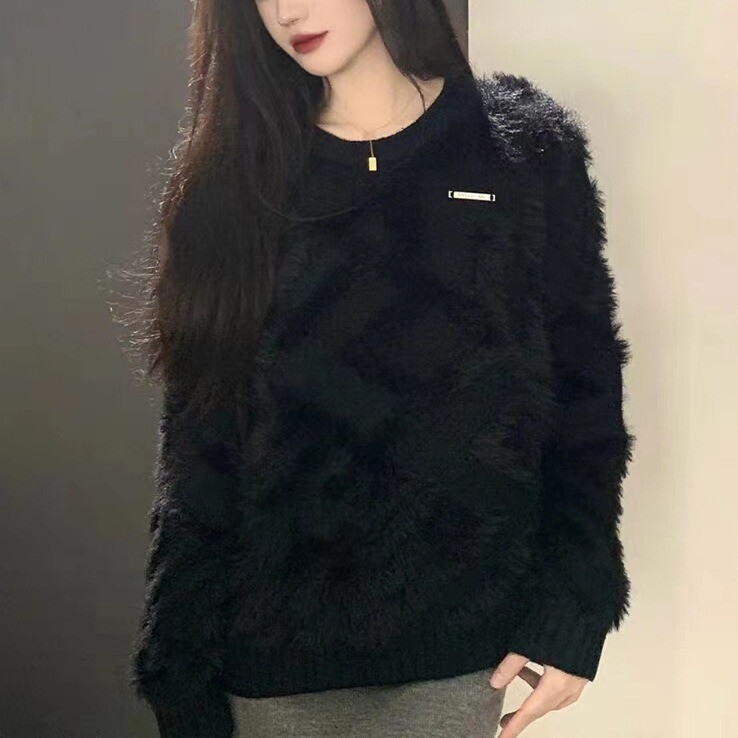 Women Faux Mohair Plush Sweater Knit Pullover Tassels Fluffy Loose ...