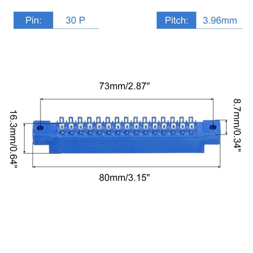 Card Edge Connector Blue Socket 30 Pin Solder Eyelet 3.96mm Pitch | eBay