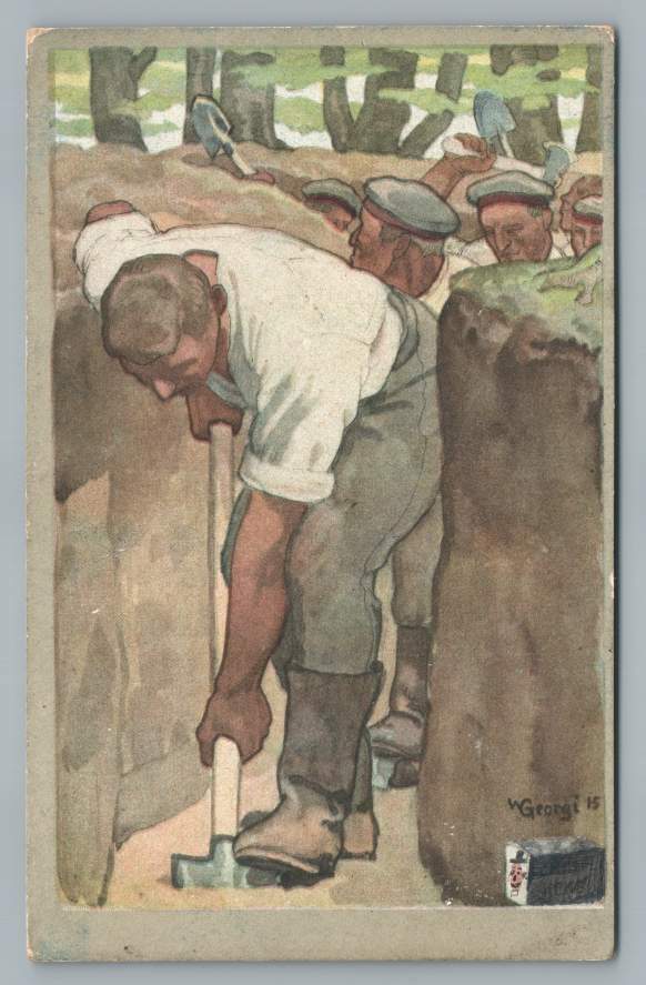 Trench Digging WWI Soldiers~Antique Art Walter Georgi Feldpostkarten AK ...