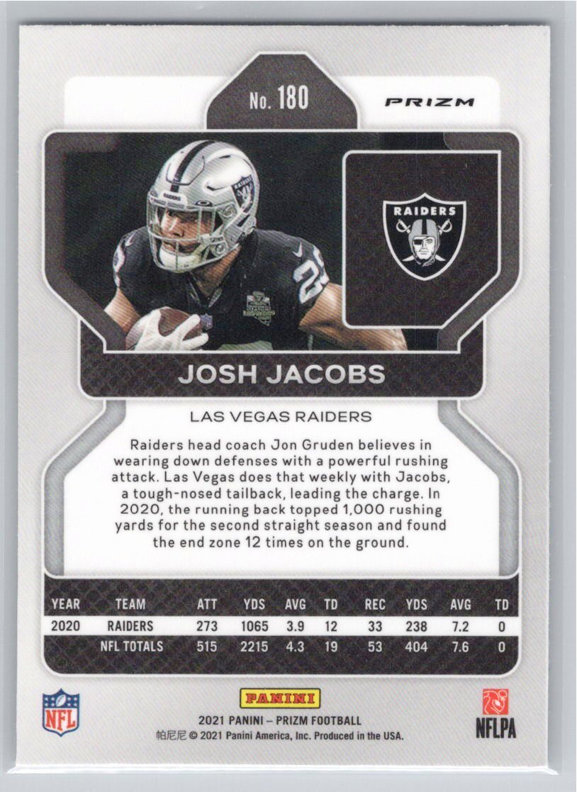 2021 Panini Prizm #180 Josh Jacobs Silver Las Vegas Raiders | eBay
