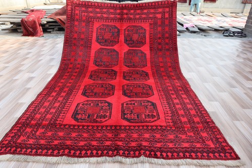 4x7 Afghan Ersari Turkoman Rug – Deep Red Geometric Gul Pattern ...