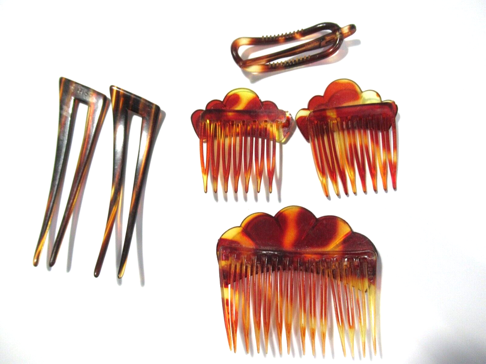 Lot of Vintage Faux Tortoise Hair Comb Set and Sticks | eBay
