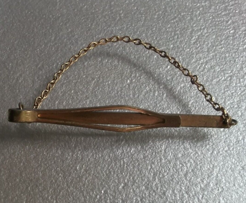 Tie Clasp Clip Vintage Retro 1950s 1960s 1970s Aged Goldtone Metal with ...