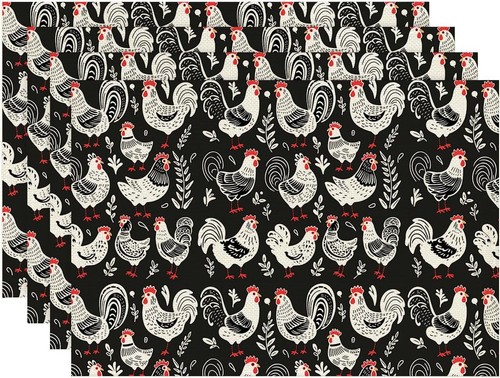 Placemats Set of 4 Cute Hens Roosters Place Mats Washable Table Dinner ...