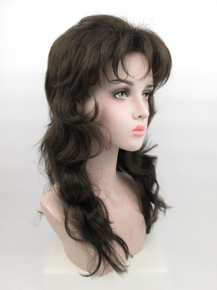 80S 90S WOMEN LADY 29" LONG STRAIGHT HAIR LAYERED SHAG STYLE WIG W ...