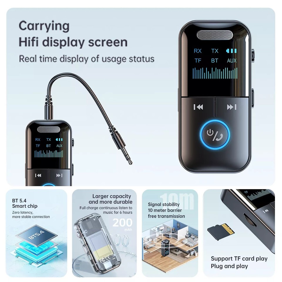 Bluetooth5.4 Adapter Audio Music Wireless Receiver AUX 3.5mm Home Car Connector | eBay