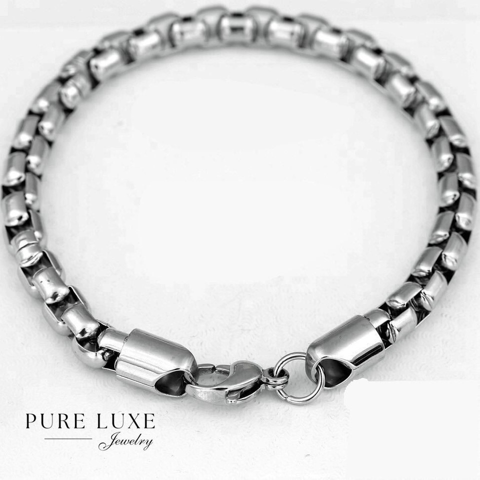 Men's 8"8.5"9"24"Stainless Steel 6mm Round Box Chain Bracelet High ...