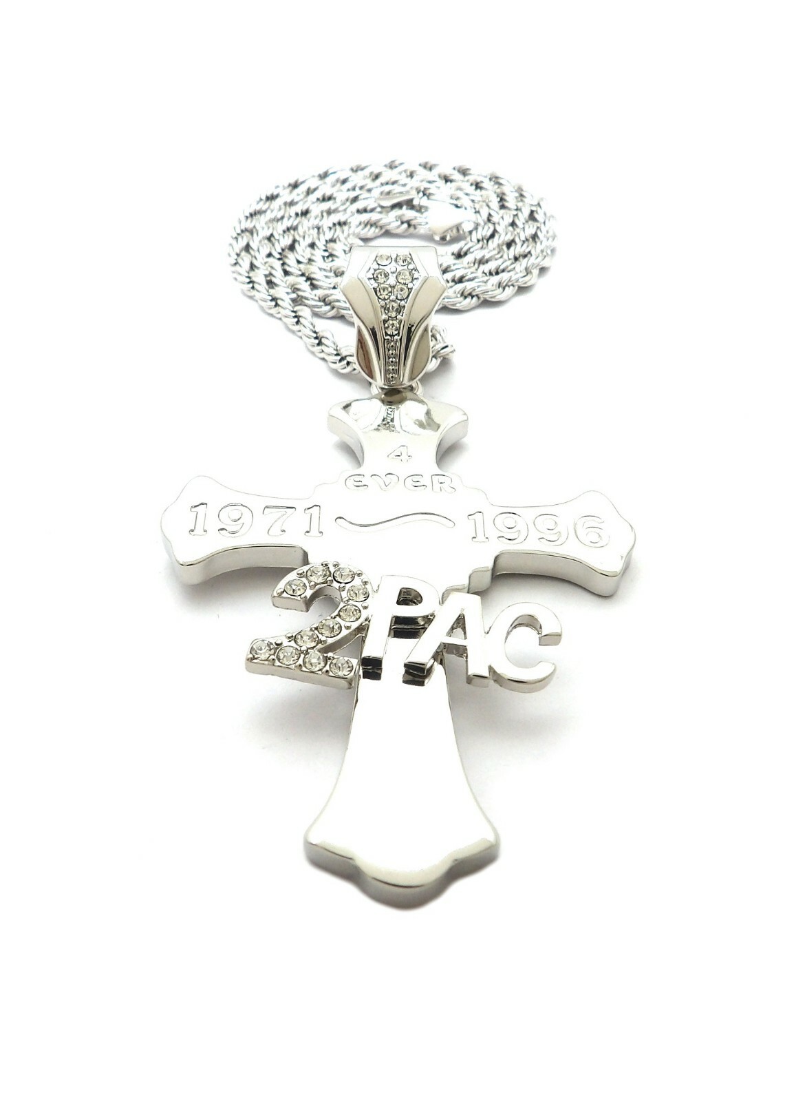 NEW 2PAC CROSS PENDANT 4mm/24" ROPE CHAIN HIP HOP NECKLACE - RC2811 | eBay