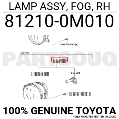 812100M010 Genuine Toyota LAMP ASSY, FOG, RH 81210-0M010 | eBay