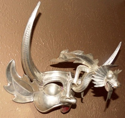 AMAZING Vintage Silver tone Metal Dragon Mask Wall Hanging Decoration ...