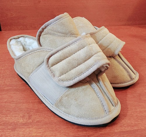 Adjustable Diabetic Elderly Slippers Wide Fleece Beige Shoes Winter | eBay