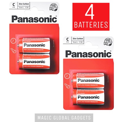 4 X PANASONIC ZINC C SIZE CARBON BATTERIES R14 1.5V MN1400, MX1400 ...