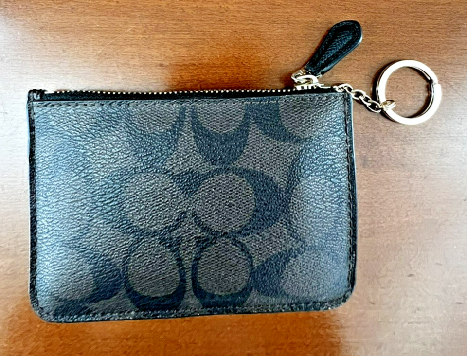 Coach Signature C Mini Zip Coin Pouch Key Ring Wallet Brown Black | eBay