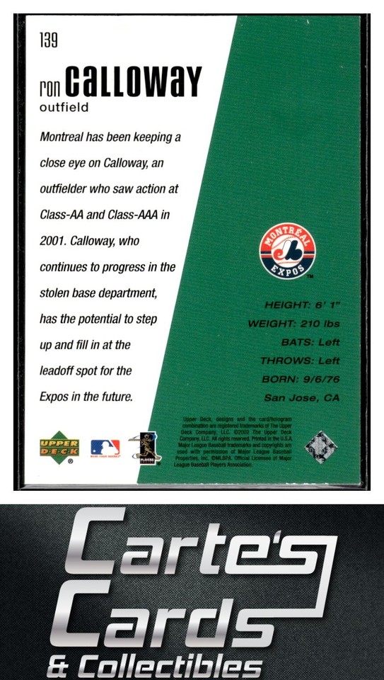 Ron Calloway 2002 Upper Deck Diamond Connection #139 Montreal Expos RC ...