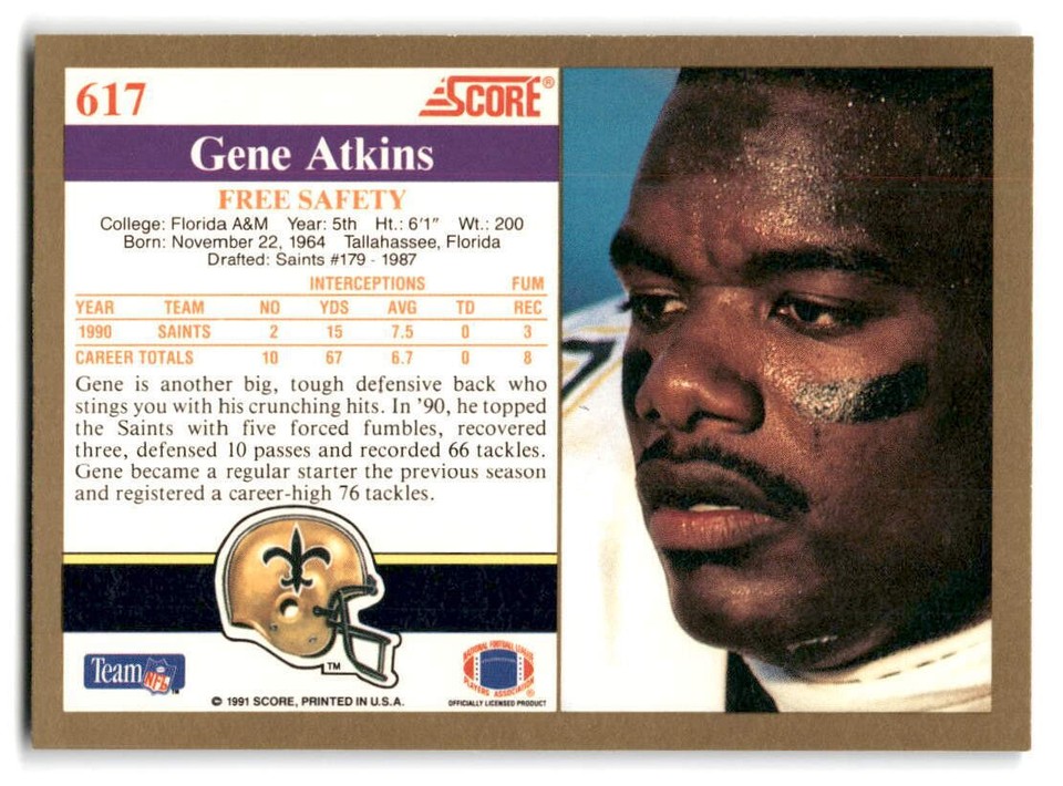 Gene Atkins 1991 Score #617 New Orleans Saints FOOTBALL | eBay
