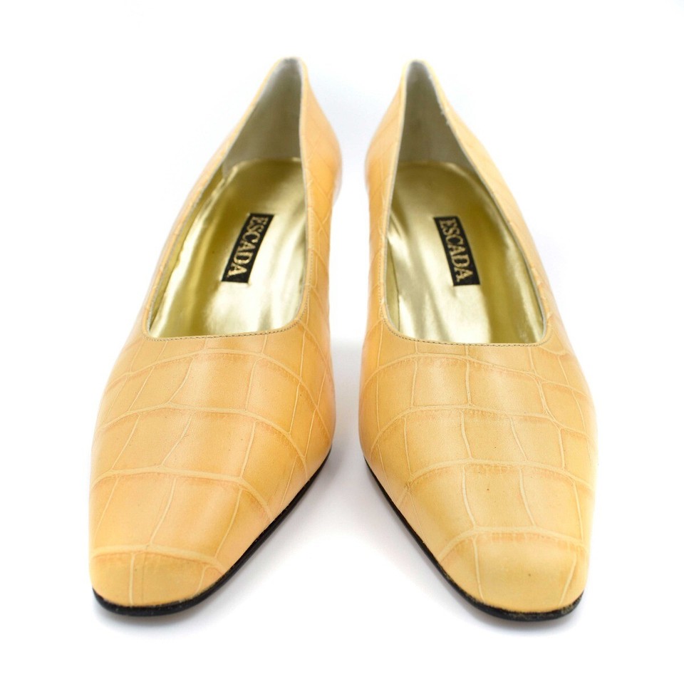 New $250 Escada Melon Orange Croc Embossed Leather High Heels Pumps ...