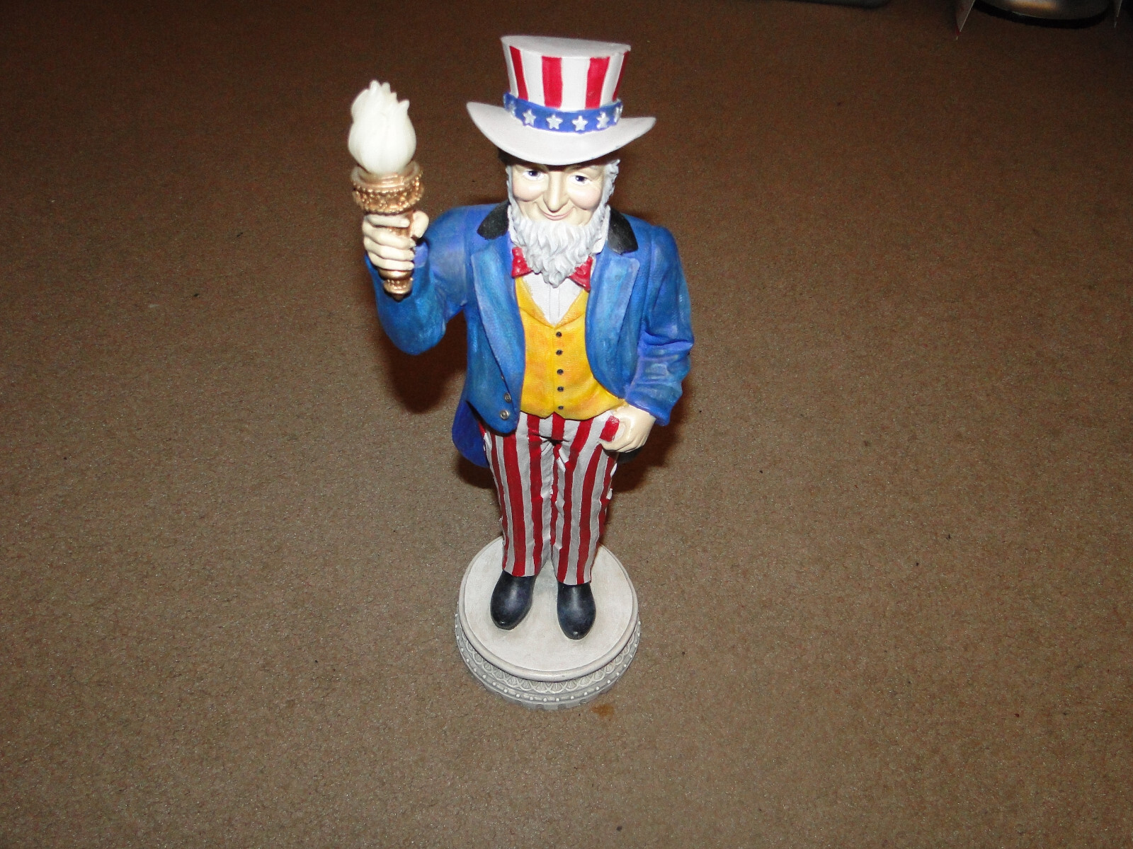 Vintage Uncle Sam Figurine Statue Lighted Torch and Music Box 15-1/2 ...