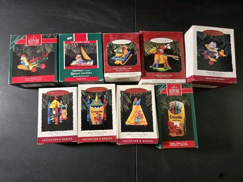 LOT OF 9 BOXED VINTAGE HALLMARK CRAYOLA CRAYON KEEPSAKE ORNAMENTS 89-98 ...