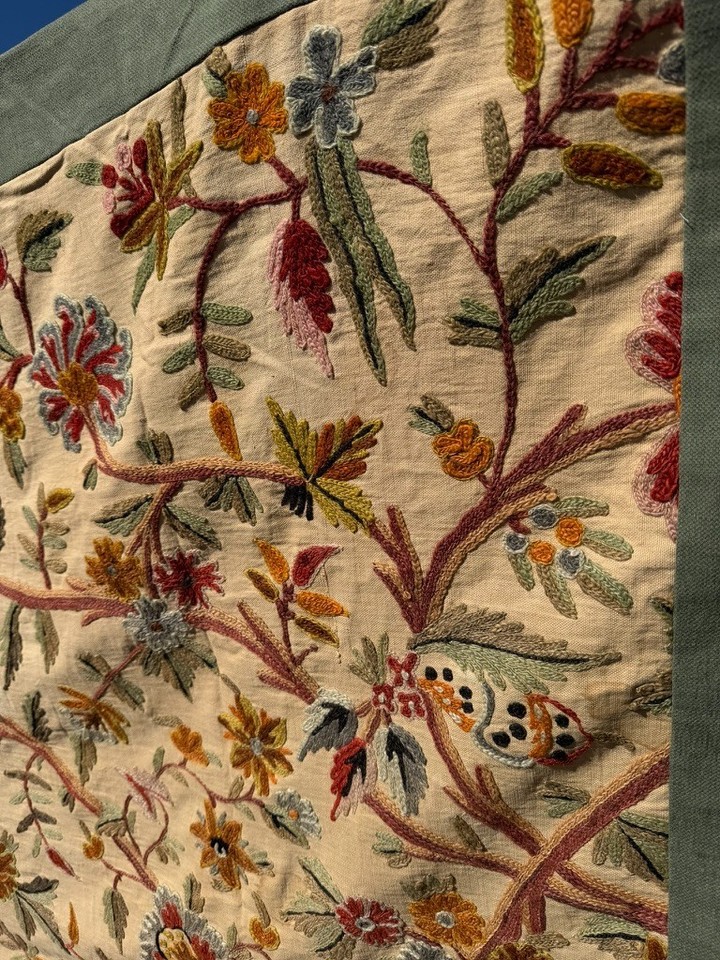 Custom Made Heavy Embroidered curtain panels. Green linen boarder | eBay