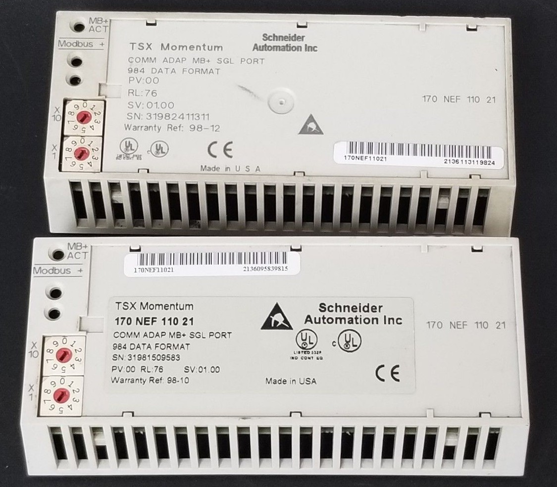 2 SCHNEIDER MODICON 170NEF11021 COMM ADAP MB+ SGL PORT PV: 00, RL: 76 ...