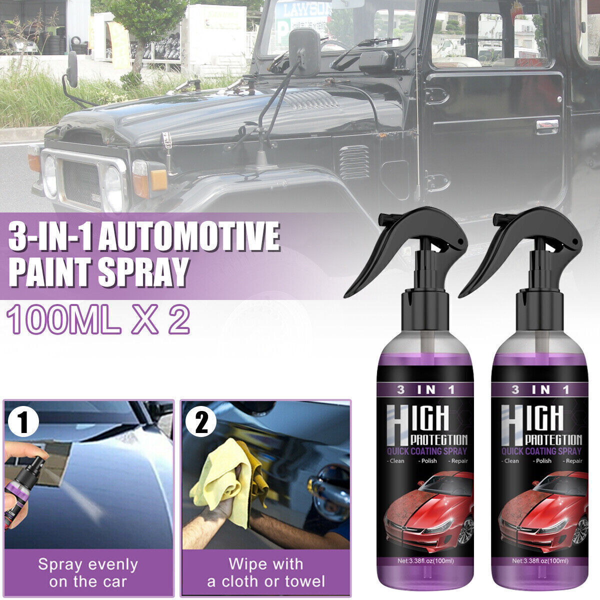 2x 3in1 High Protection Quick Car Coat Ceramic Coating Spray ...