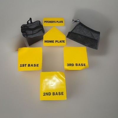Baseball Base Set 5 Piece Rubber Throw Down Bases 4 Baseballs With Zip ...