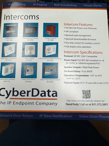 CyberData SIP VOIP Outdoor POE RFC 3261 Intercom 011186F / 021534C1 ...