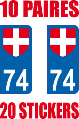 20 STICKERS AUTOCOLLANT DEPARTEMENT 74 PLAQUE IMMATRICULATION HAUTE ...