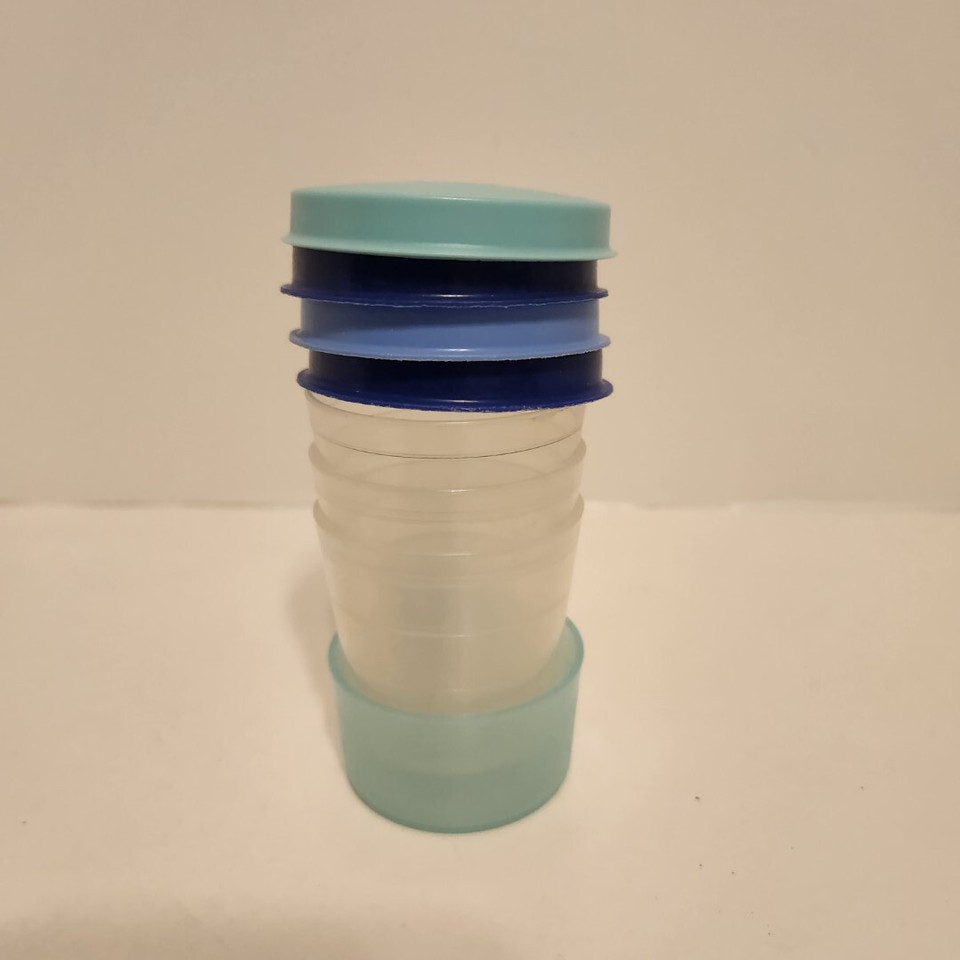 Tupperware Mini Midgets Containers 2 oz Blue Lids, Sheer #101 Lot of 3 ...