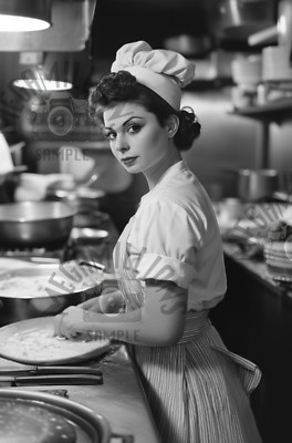 Vintage 1950's Photo Italian Woman in Kitchen Cooking Chef - 70 | eBay
