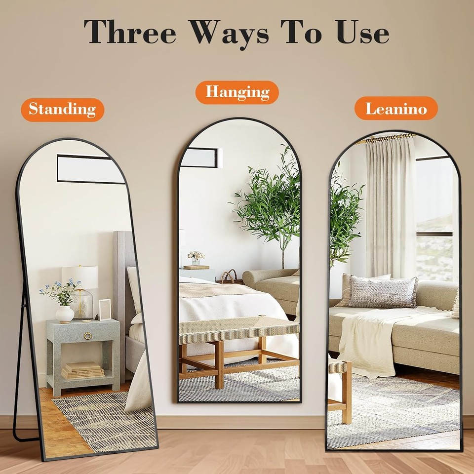 DUMOS Arched Full Length Mirror w/Stand 64"x21"Floor Standing Aluminum ...