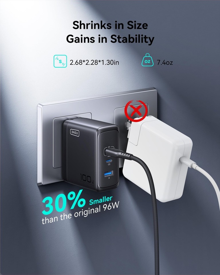 INIU iPhone 17 Charger, 3-Port 100W [USB-C + USB-A] Fast Charger ...