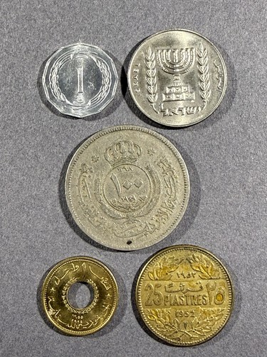 Lot Of 5 Mideast World Coins From Cyprus, Israel, Jordan & Lebanon ...