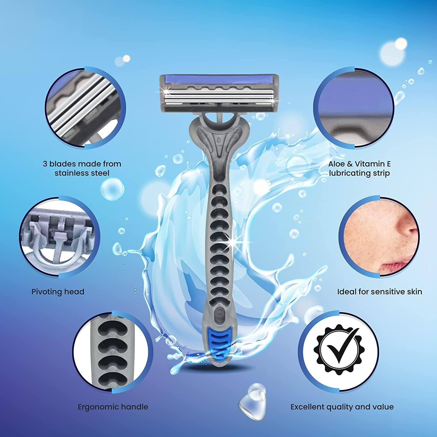 Vaylor Disposable Razors for Men 3 Blade 20-Pack Smooth Shaving ...