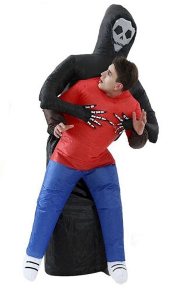 Boys Inflatable Grim Reaper Fancy Dress Costume Kids Halloween Skeleton ...