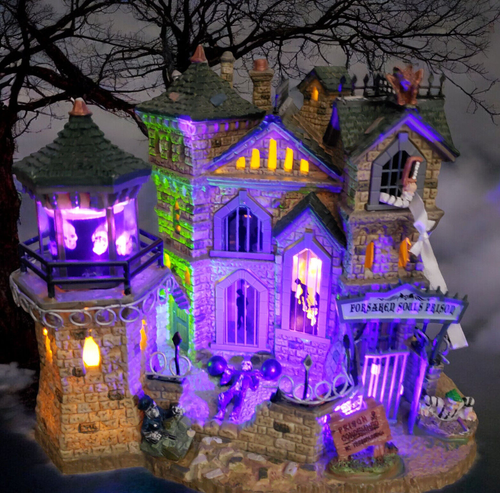 Lemax Spooky Town FORSAKEN SOULS PRISON Halloween Jail *Flashing Lights ...