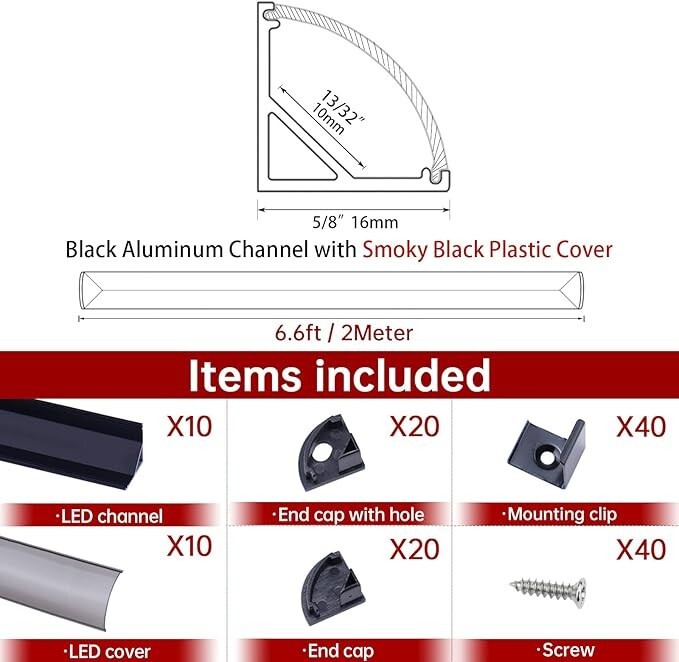 Muzata 10Pack 6.6FT/2M V-Shape Black Aluminum LED Channel System V1SW ...