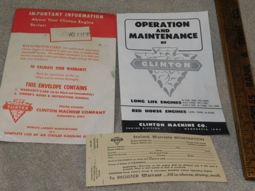 VG/NM 1957 CLINTON MACHINE MANUAL FOR VARIOUS LONG LIFE & RED HORSE ...