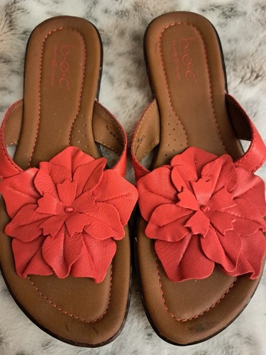 B.o.c. Born Concept Floral Sandals Sz 7 Women’s Red Leather Thongs Flip ...