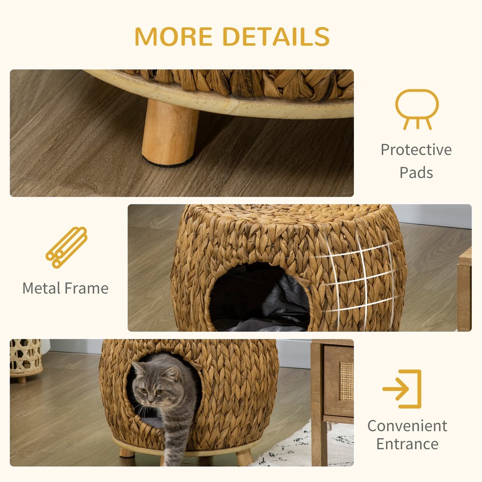 Rattan Cat House Stool, Wicker Kitten Bed for Outdoors and Indoors w ...