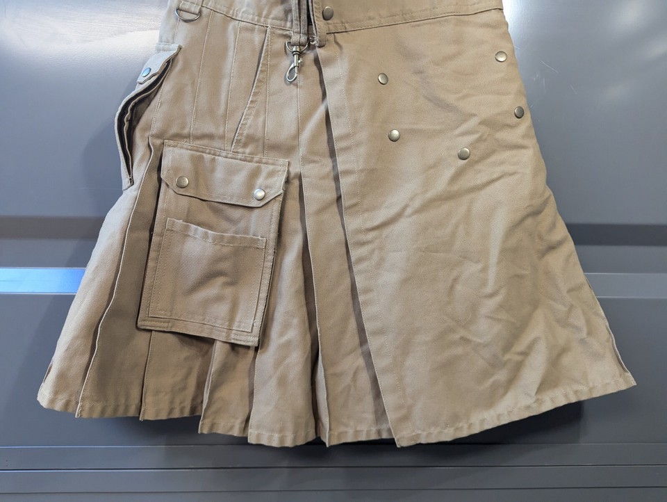Kilted Bros Scottish Highland Kilt Men 38 Brown Utility Cotton Canvas ...